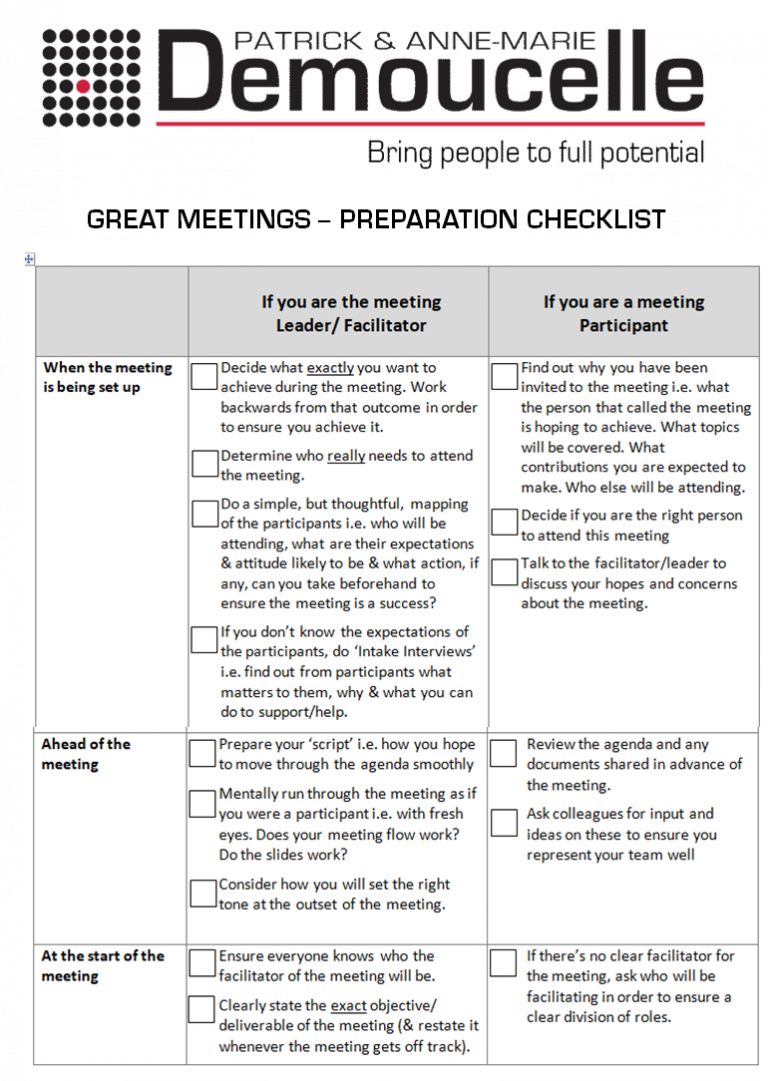 Great Meetings Checklist - Demoucelle